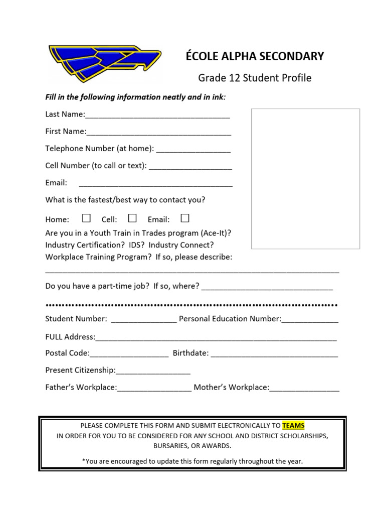 Student Profile 2022 2023 (Fillable) | PDF | Advanced Placement