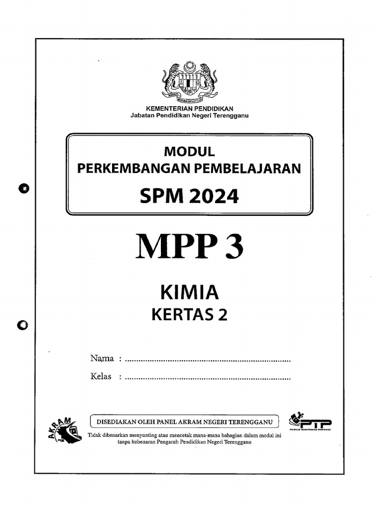 Soalan Trial K2 Kimia SPM 2024 - Terengganu | PDF