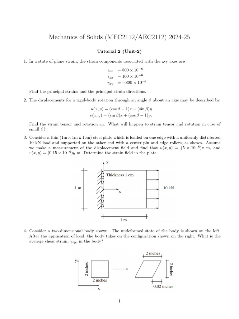 Mechanics of Solids MEC2112 Tutorial2 | PDF