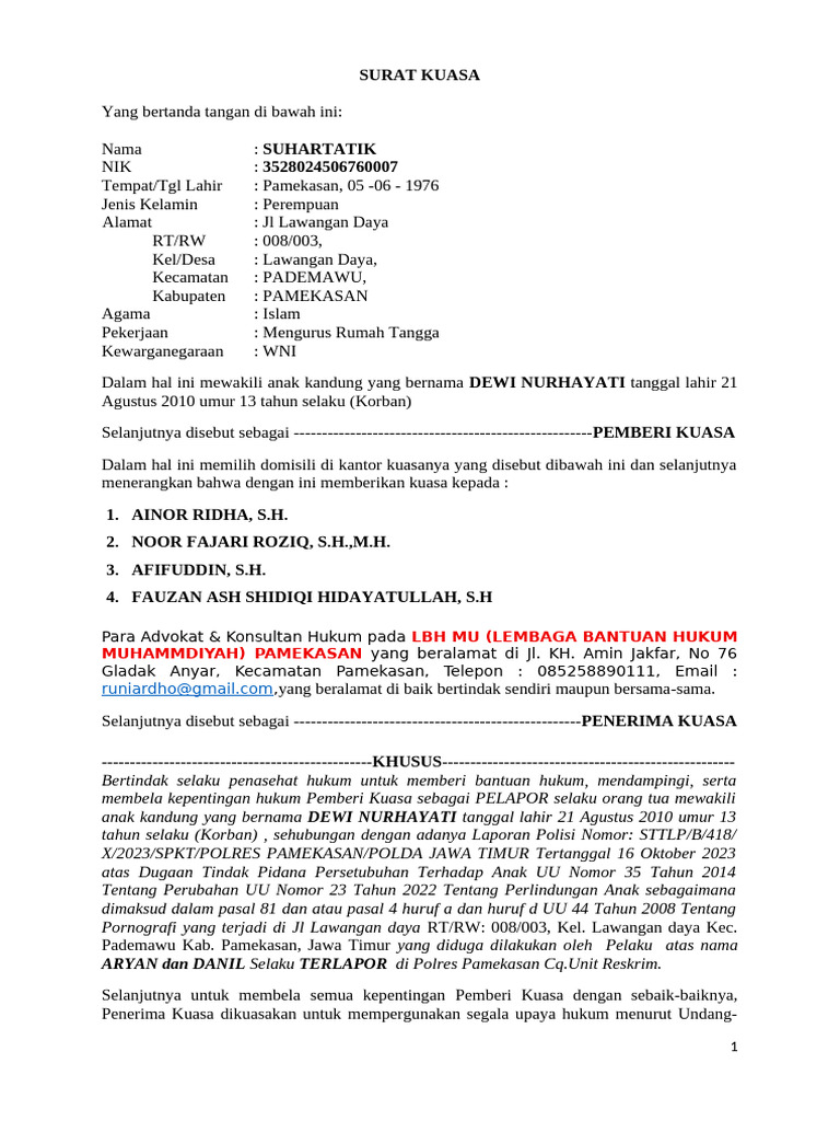 Surat Kuasa Perlindungan Anak Pamekasan | PDF