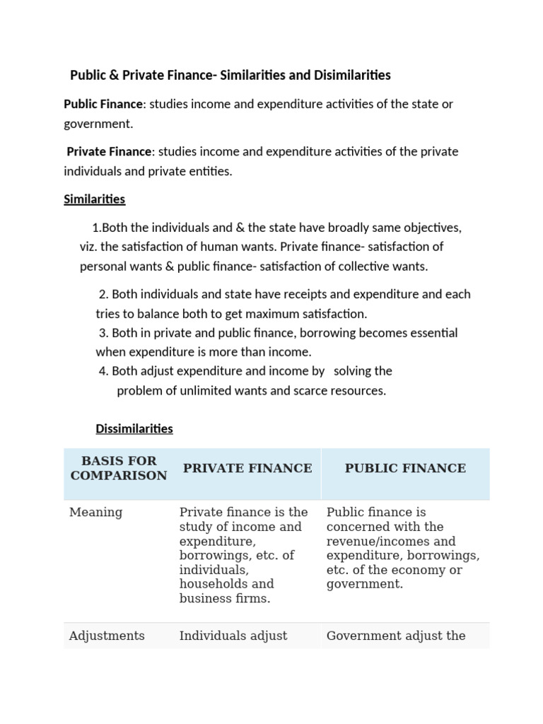 Public vs. Private Finance Insights | PDF