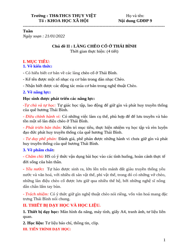 CĐ 2 - Âm NH C - Làng Chèo C Thái Bình - GDDP9 | PDF