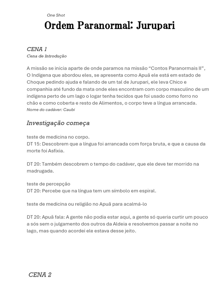 Aventura em Ordem Paranormal: Jurupari | PDF | Deus | Morte