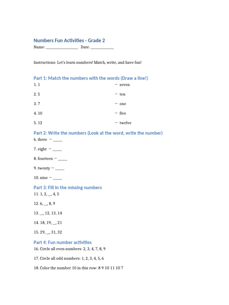 Grade 2 Number Fun Activities | PDF