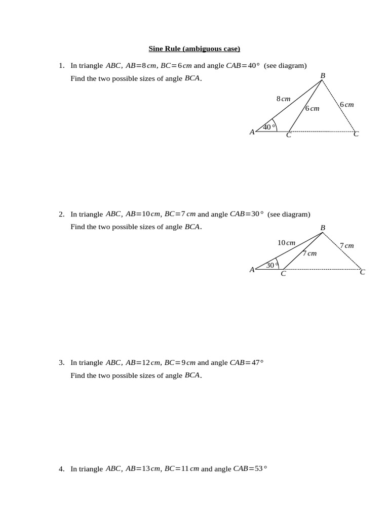 Sine Rule: Ambiguous Case Solutions | PDF