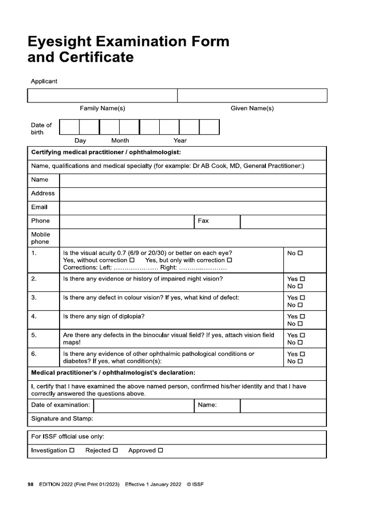 Eyesight Referee Form | PDF