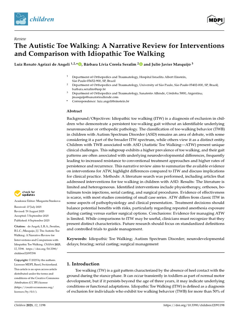 Autistic Toe Walking: Interventions Review | PDF | Autism | Foot
