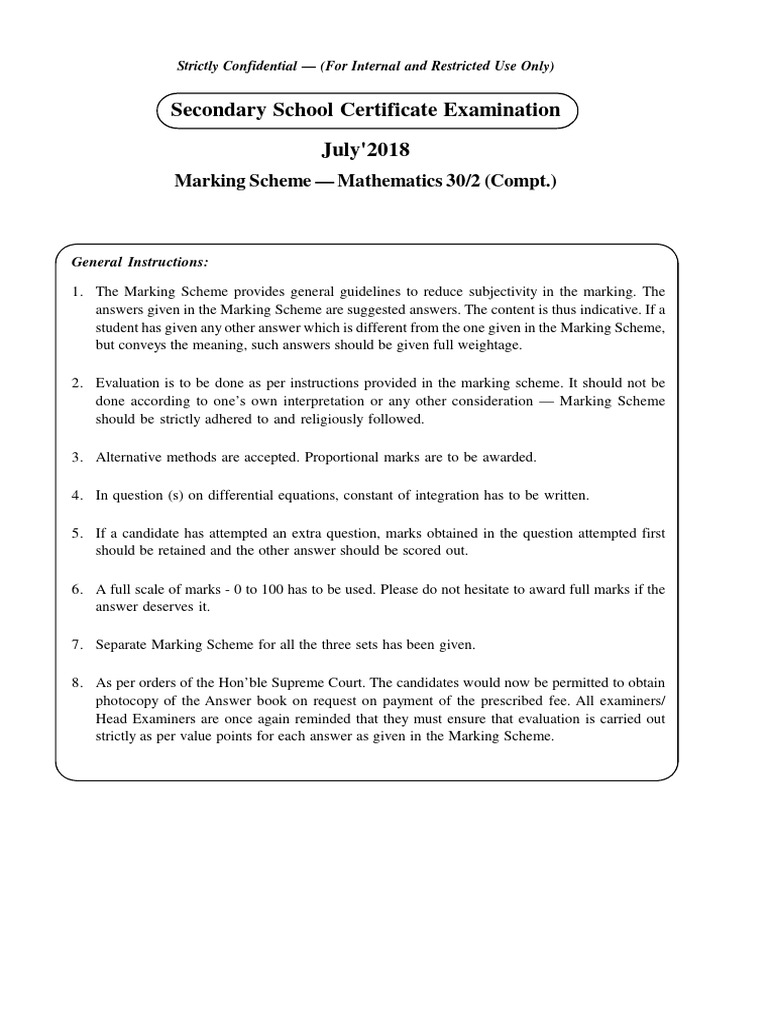 CBSE Class 10 Mathematics SET 2 Marking Scheme Compartment Annual Paper ...