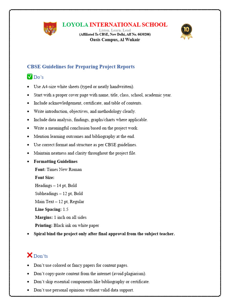CBSE Project Report Guidelines | PDF