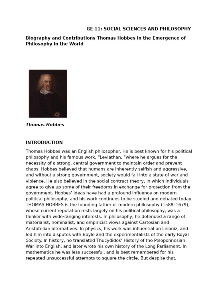 Thomas Hobbes Group 6 Bsed Eng 2e | PDF | Thomas Hobbes | Social Contract