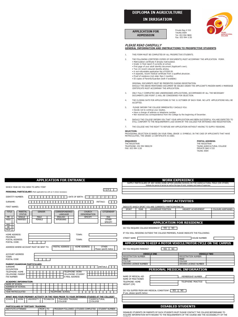 Taung Agricultural College 2026 Application Guide | PDF