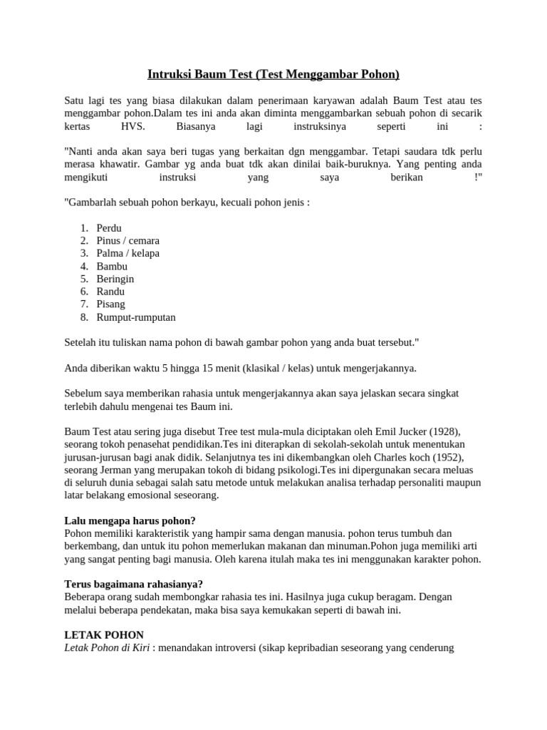 Instruksi dan Interpretasi Baum Test | PDF