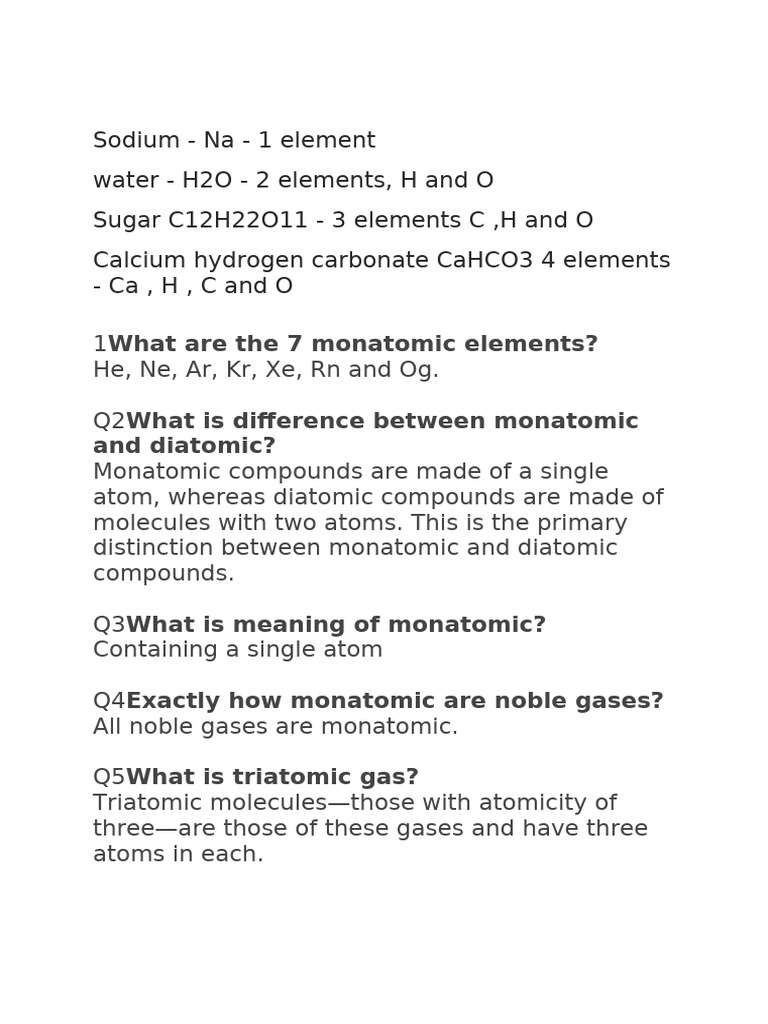 Understanding Monatomic and Diatomic Elements | PDF