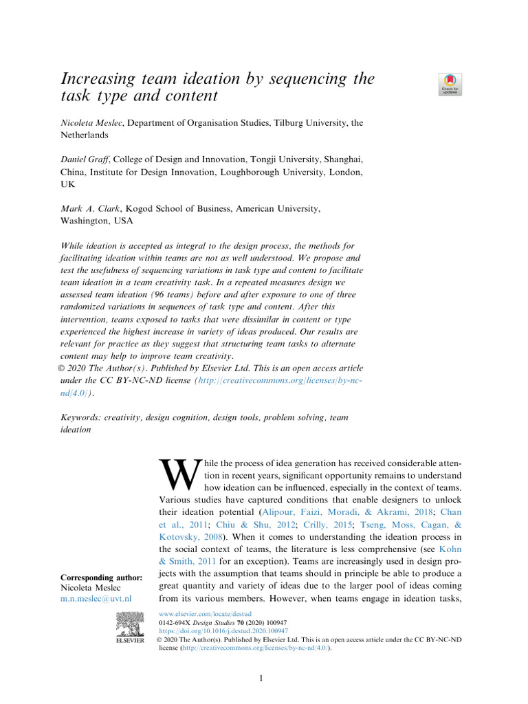 Increasing Team Ideation by Sequencing The Task Type and Content | PDF ...