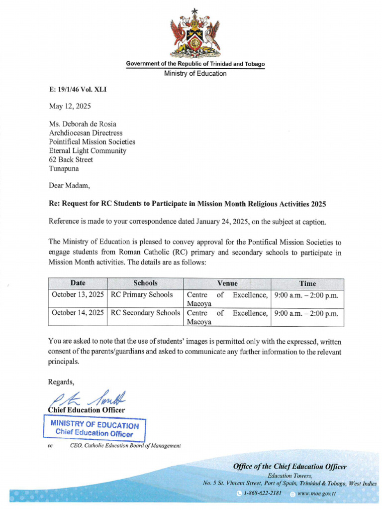 Letter - Request For RC Stdents To Participate in Mission Month ...