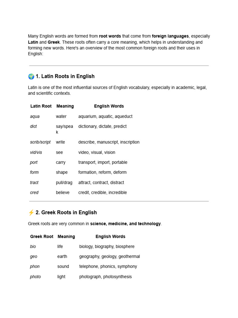 Foreign Language Roots in English | PDF