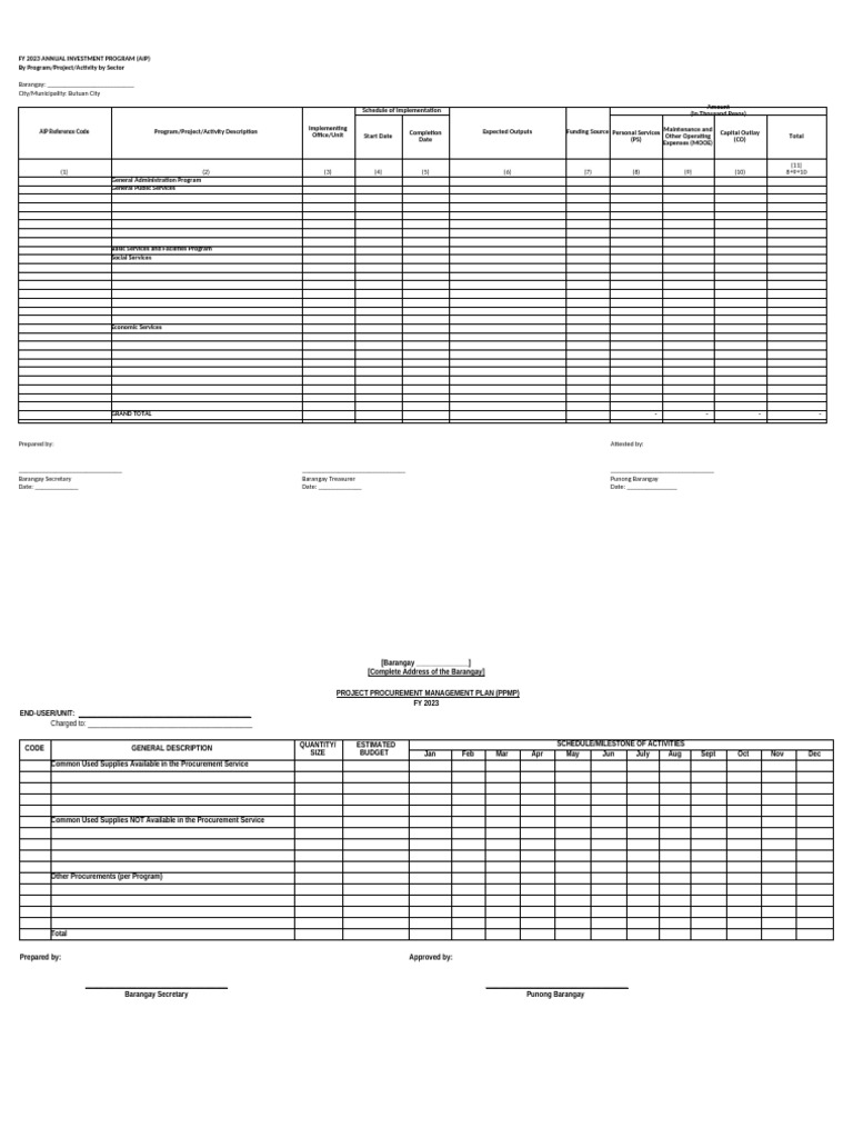 FY 2023 Barangay AIP and PPMP Overview | PDF