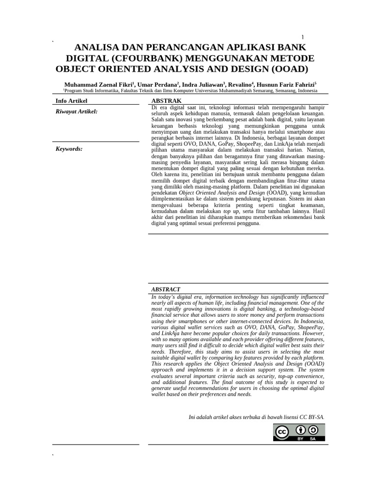 Analisa Dan Perancangan Aplikasi Bank Digital (Cfourbank) Menggunakan Metode Object Oriented ...