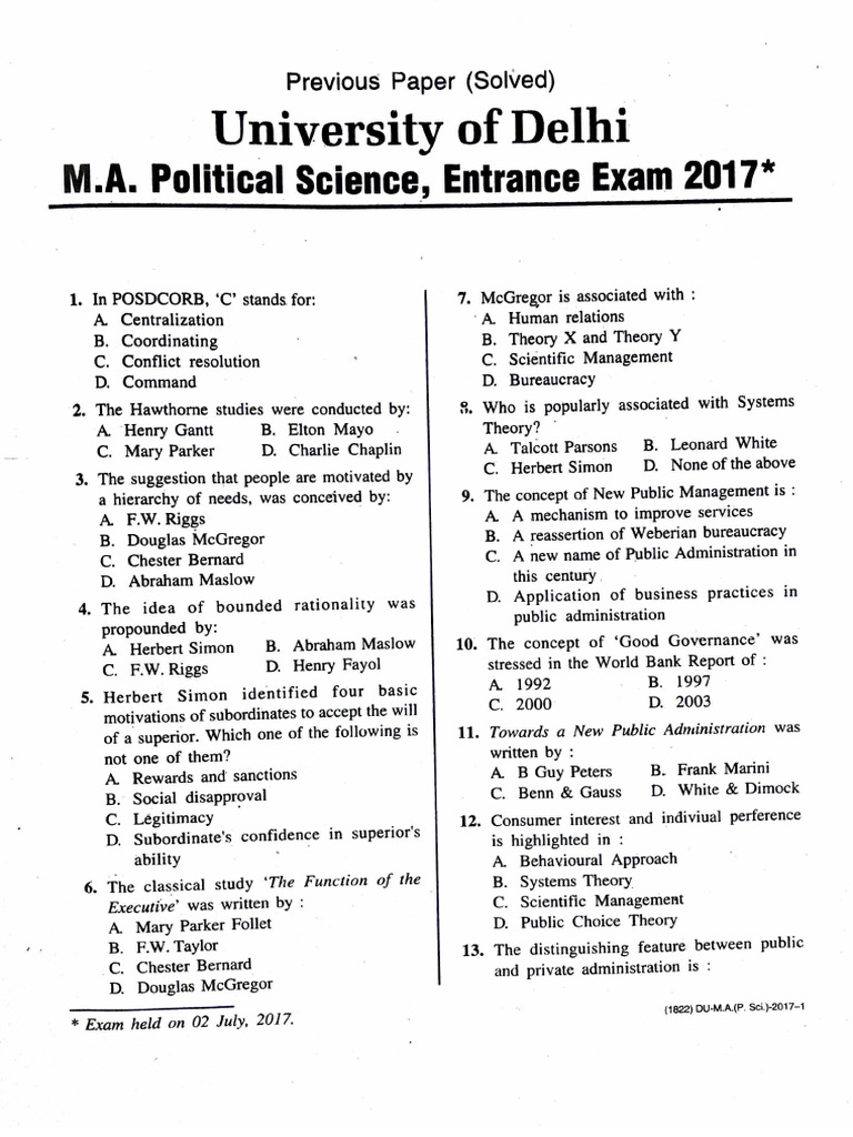 Delhi University M.A. Political Science Exam 2017 | PDF | Deliberation ...