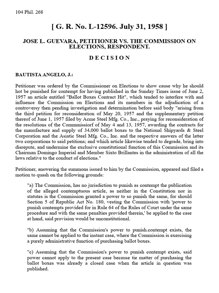 Contempt Case: Guevara vs. Commission on Elections | PDF | Elections ...