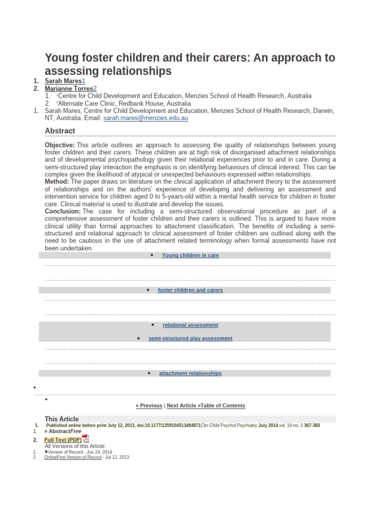 Assessing Relationships in Foster Care | PDF | Attachment Theory | Pub Med