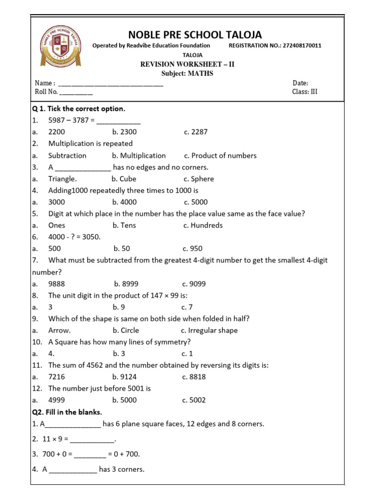 Mathemania 2023: Revision Worksheet | PDF | Geometry | Elementary ...