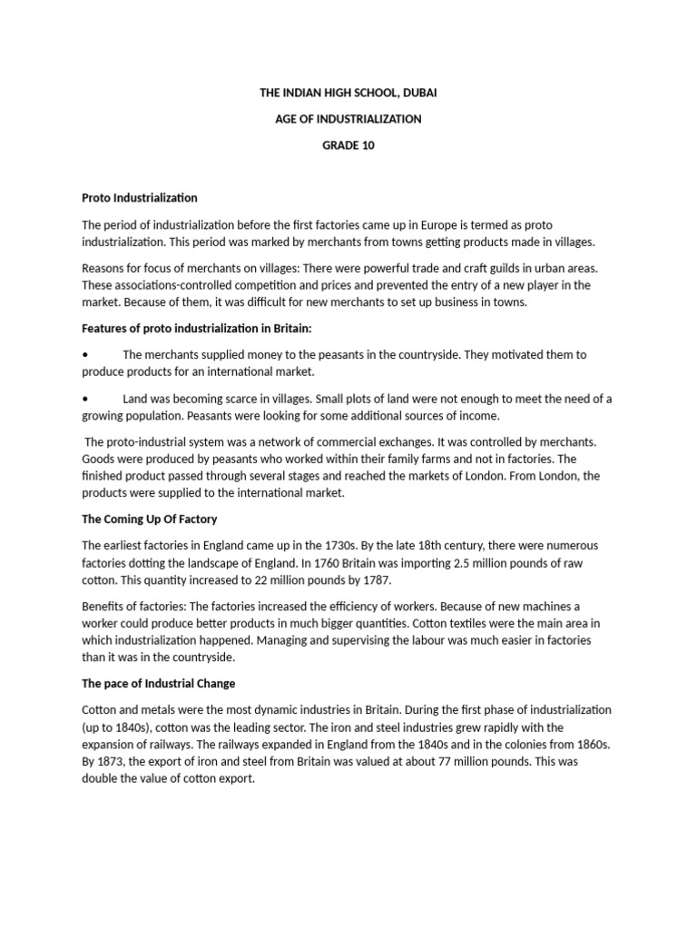 The Age of Industrialization - Summary 2023-24 | PDF | Unemployment ...