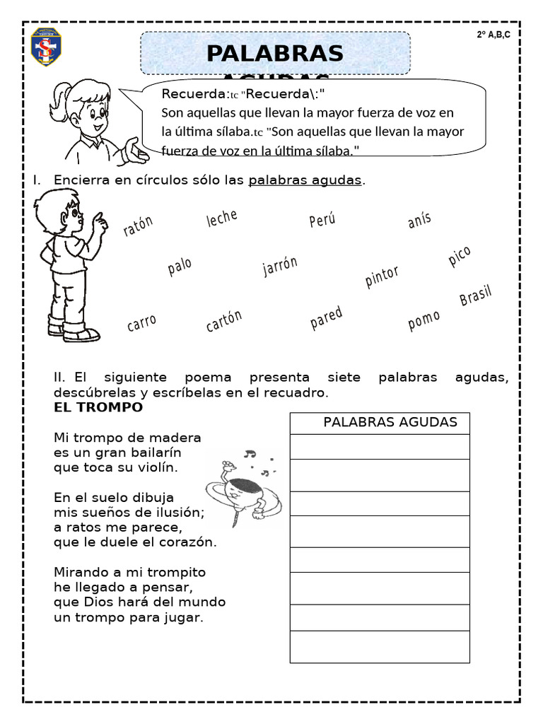 Actividades sobre palabras agudas | PDF