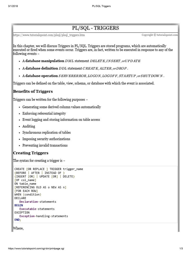 PLSQL Triggers | PDF | Pl/Sql | Sql