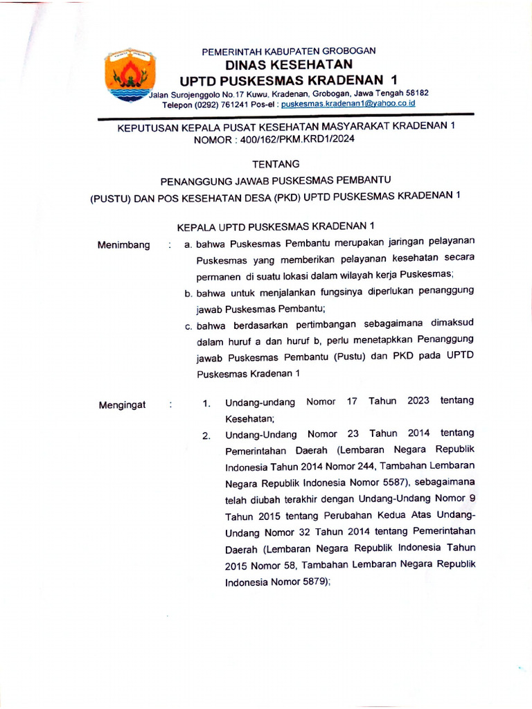 SK Perawat Dan Bidan Desa Pustu - PKD | PDF
