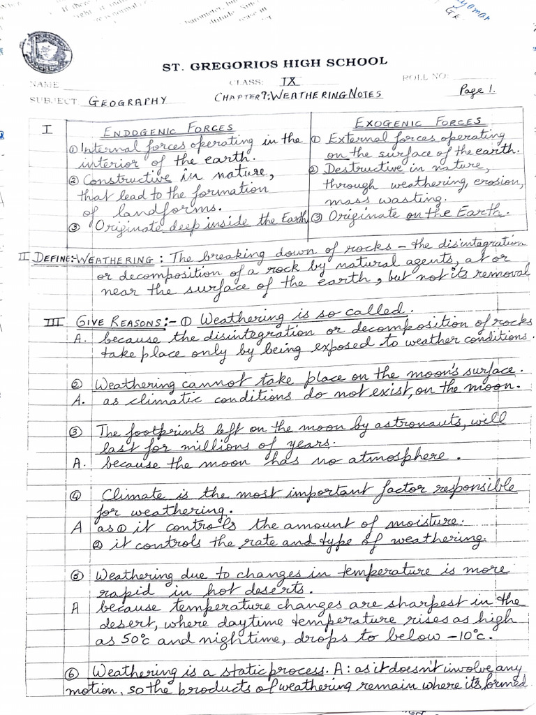 Weathering and Erosion Notes | PDF | Geology | Sedimentology