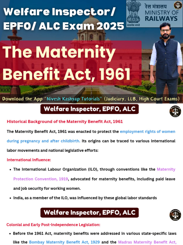 Maternity Benefit Act Overview 1961 | PDF | Parental Leave | Employment