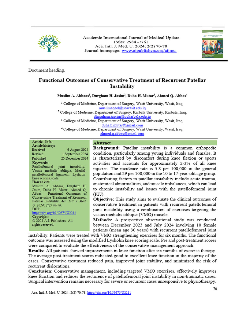 Functional Outcomes of Conservative Treatment of R | PDF | Knee ...