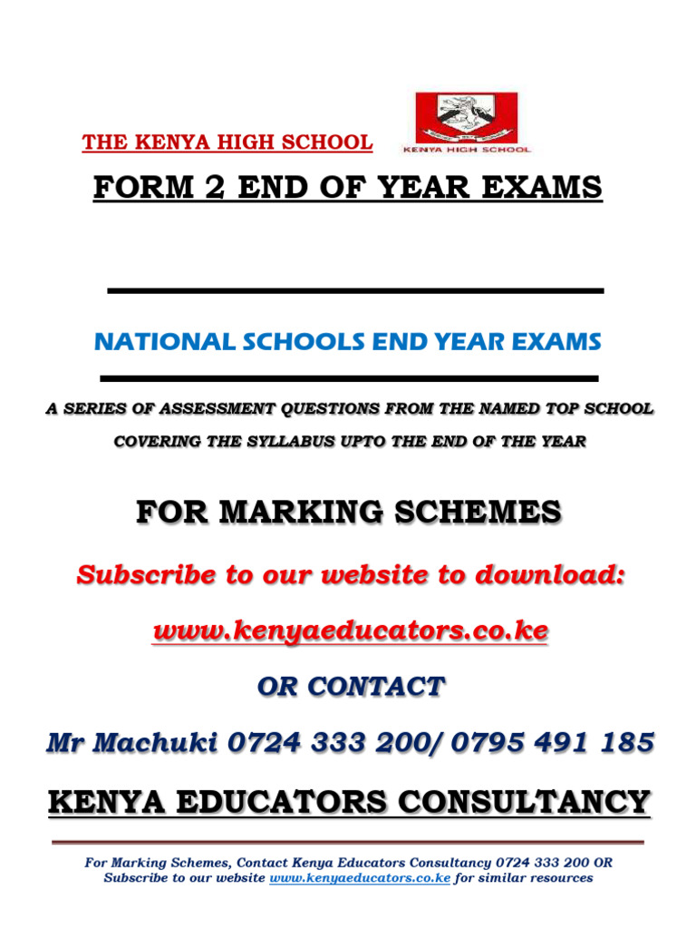 Form 2 Kenya High Endterm 3 Exams | PDF | Tooth | Chemistry