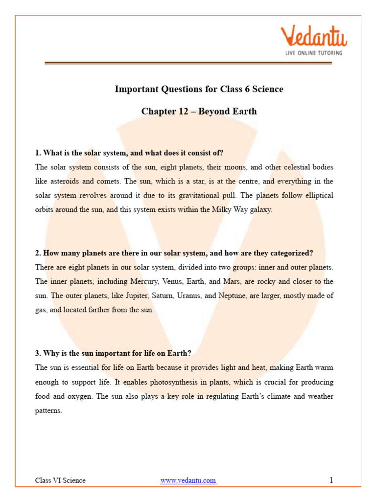 Class 6 Science: Beyond Earth Q&A | PDF | Solar System | Planets