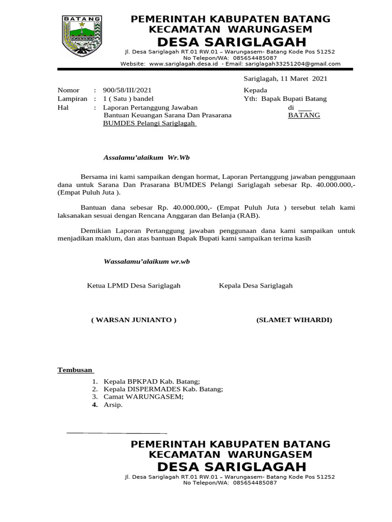 Revisi Ganti Ketua LPMD LPJ BUMDES SARIGLAGAH | PDF