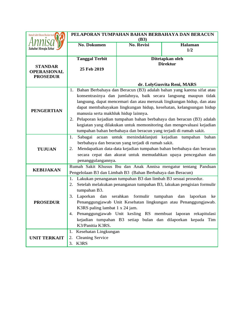 Prosedur Pelaporan Tumpahan B3 | PDF