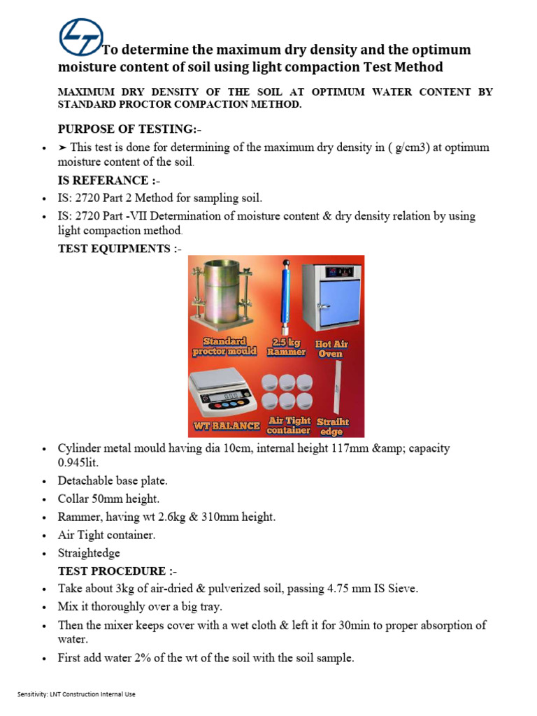 Light Compaction Test Procedure | PDF | Horticulture | Earth Sciences