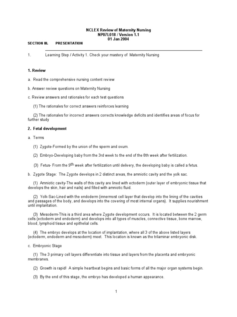 Maternity Nursing NCLEX Review Guide | PDF | Childbirth | Fetus