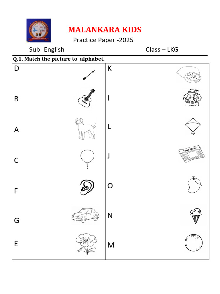 LKG English Practice Paper 2025 | PDF