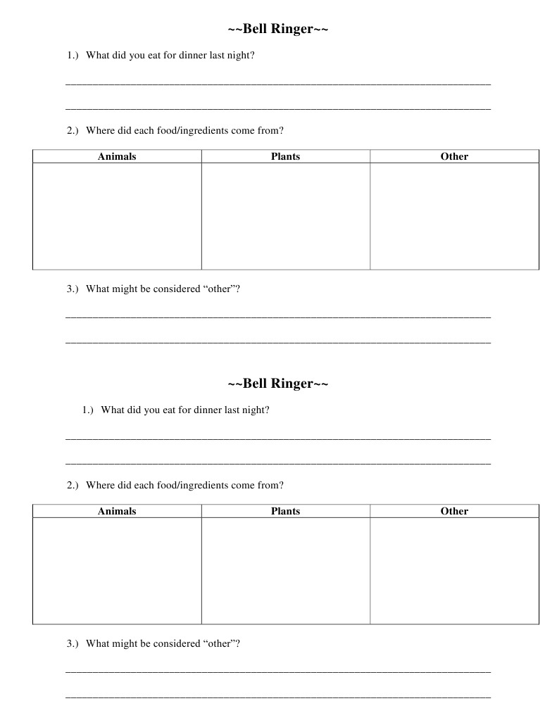 Food Chain Bell Ringer | PDF