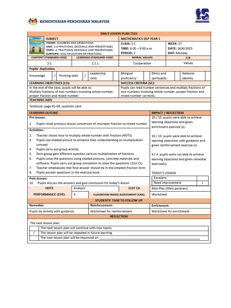 Daily Lesson Plan Ts25 Week 17 | PDF | Lesson Plan | Teachers