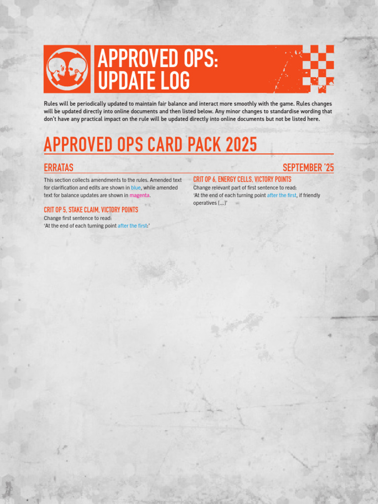 Approved Ops Card Pack 2025 Updates | PDF