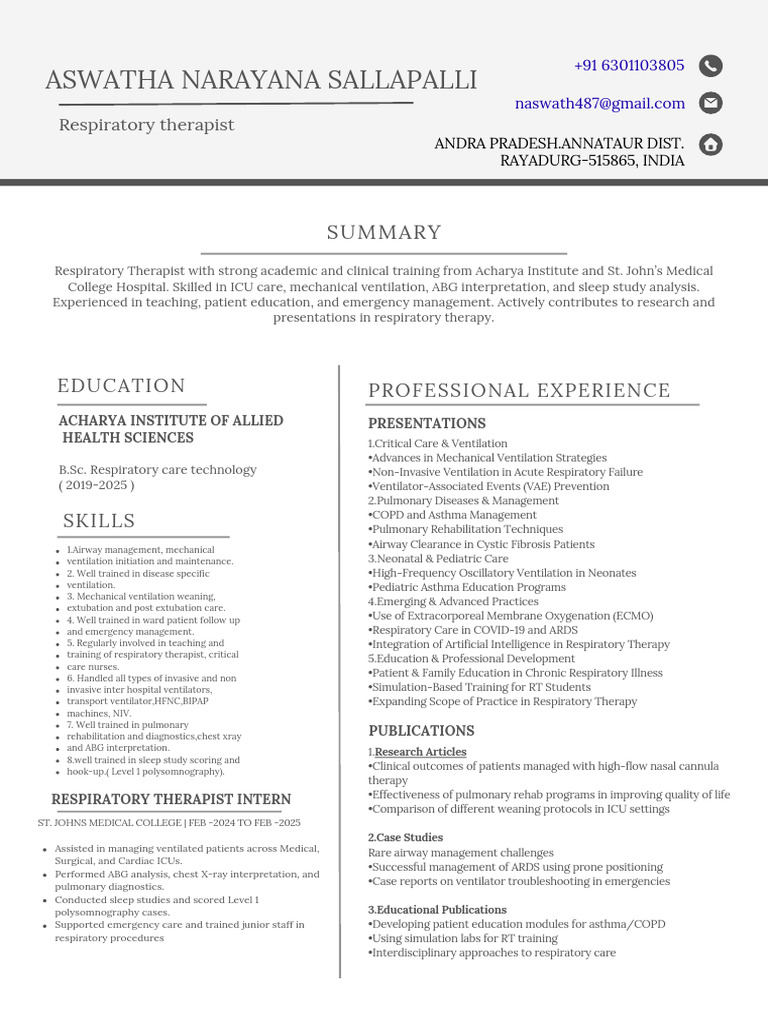 Respiratory Therapist Resume Overview | PDF | Medical Specialties ...