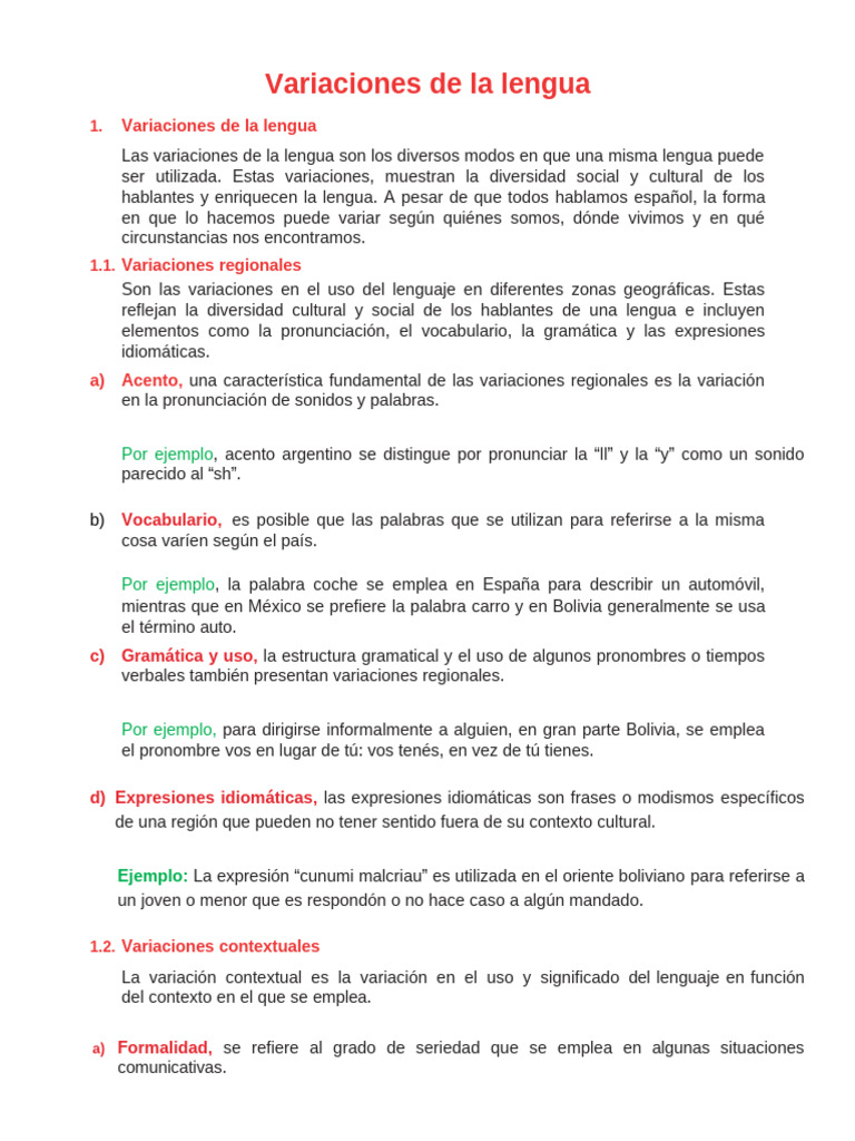 Tema 1 Variaciones de La Lengua | PDF | Lingüística | Comunicación