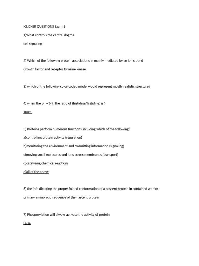 Cell Bio Exam 1 Clicker Questions | PDF | Histone | Chromatin