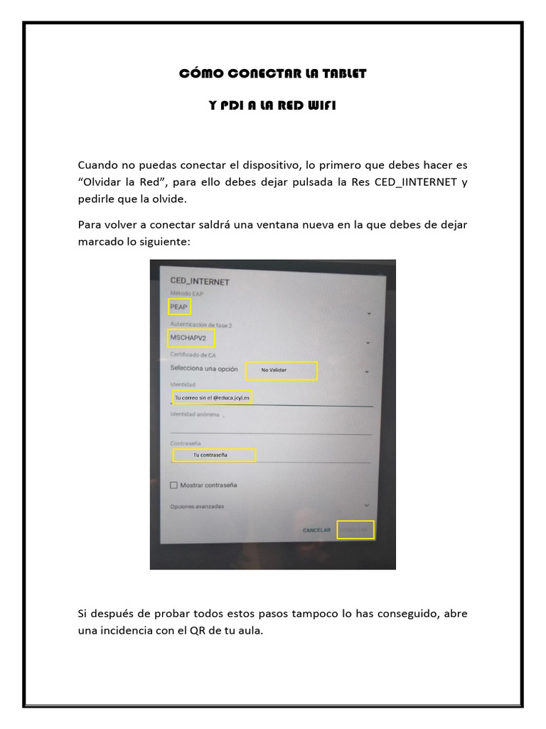 Conectar Tablet y PDI a WiFi | PDF