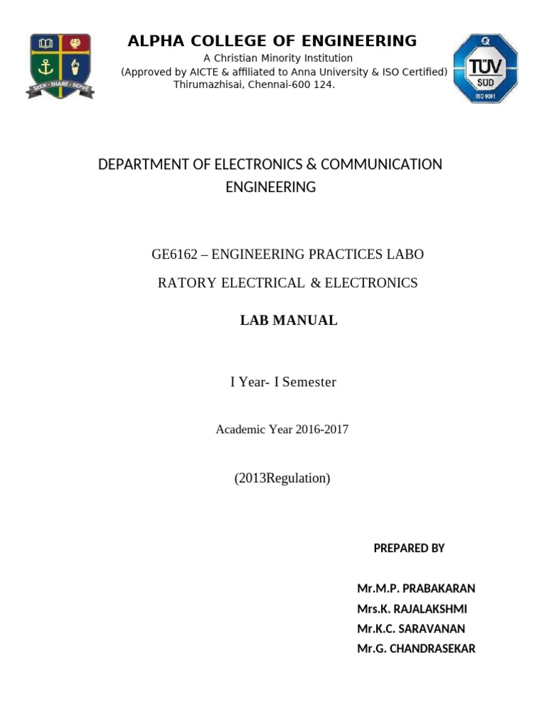 Ge-6162 Engg Practices Electrical and Electronics | PDF | Rectifier | Logic Gate