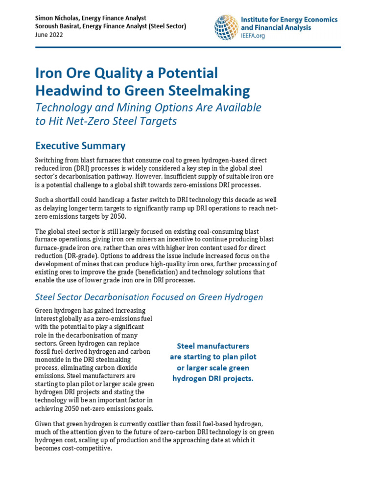 Iron Ore Quality Challenges Green Steelmaking | PDF | Steelmaking ...