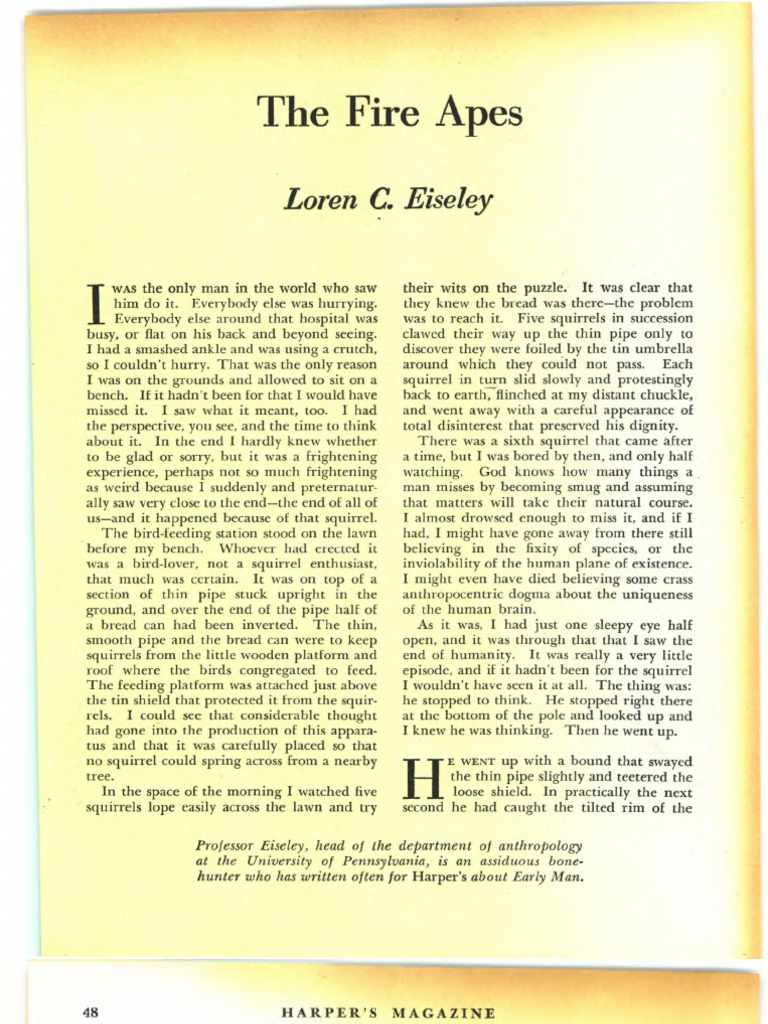 Loren C Eiseley The Fire Apes | PDF | Mammals | Reptile